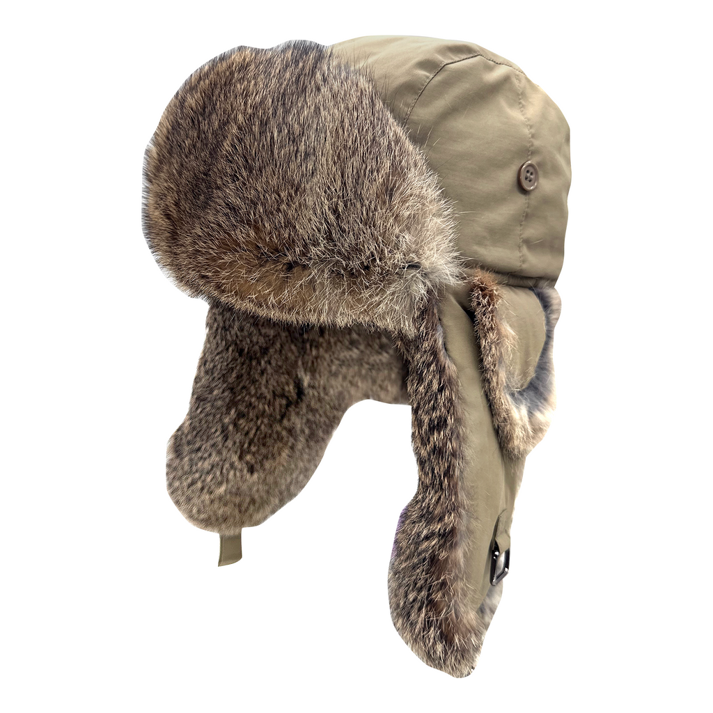 Aviator-Style Rabbit Fur Winter Hat with Ear Flaps Khaki or Brown ...