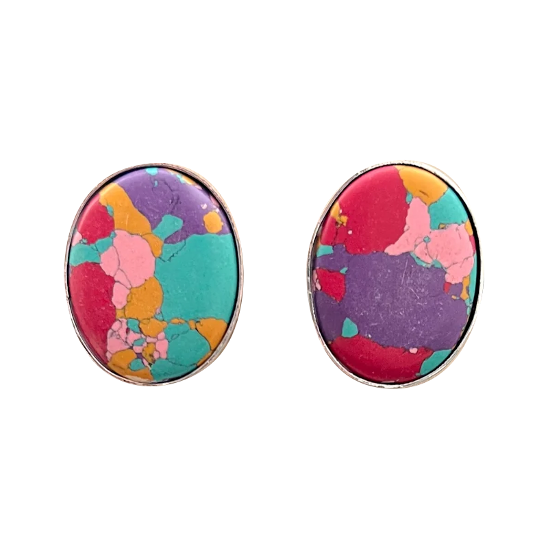Sangria Oval Stud Mosaic Abstract Pattern Earrings – Moccasins Canada