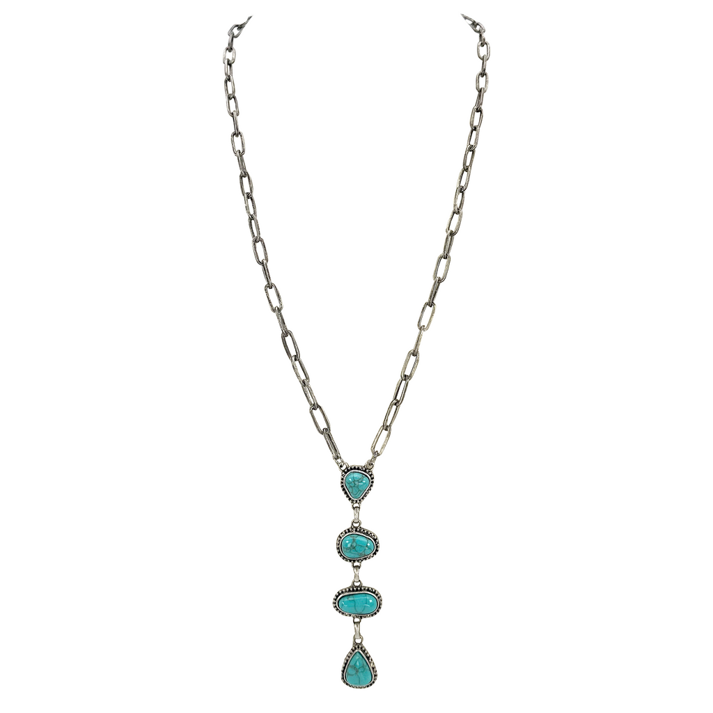 Silver Metal Chain Turquoise Teardrop Necklace Western Elite Jewelry ...