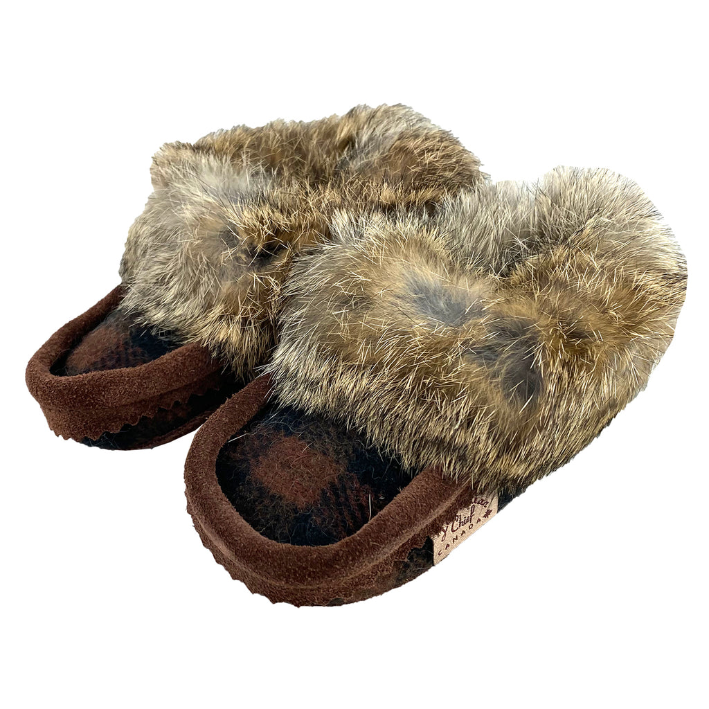 Children's Rabbit Fur Trim Wool Fleece Lined Winter Moccasin Slippers ...