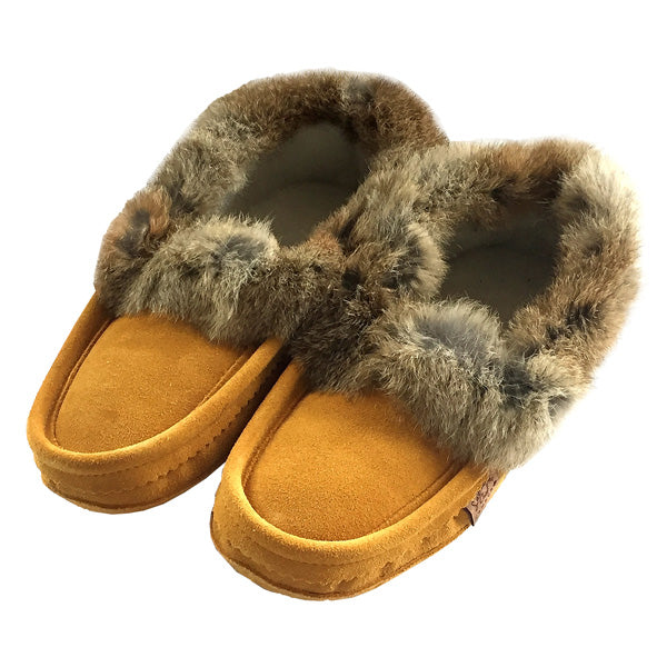 Men's Rabbit Fur Trim Moccasin Slippers Handmade from Genuine Suede ...