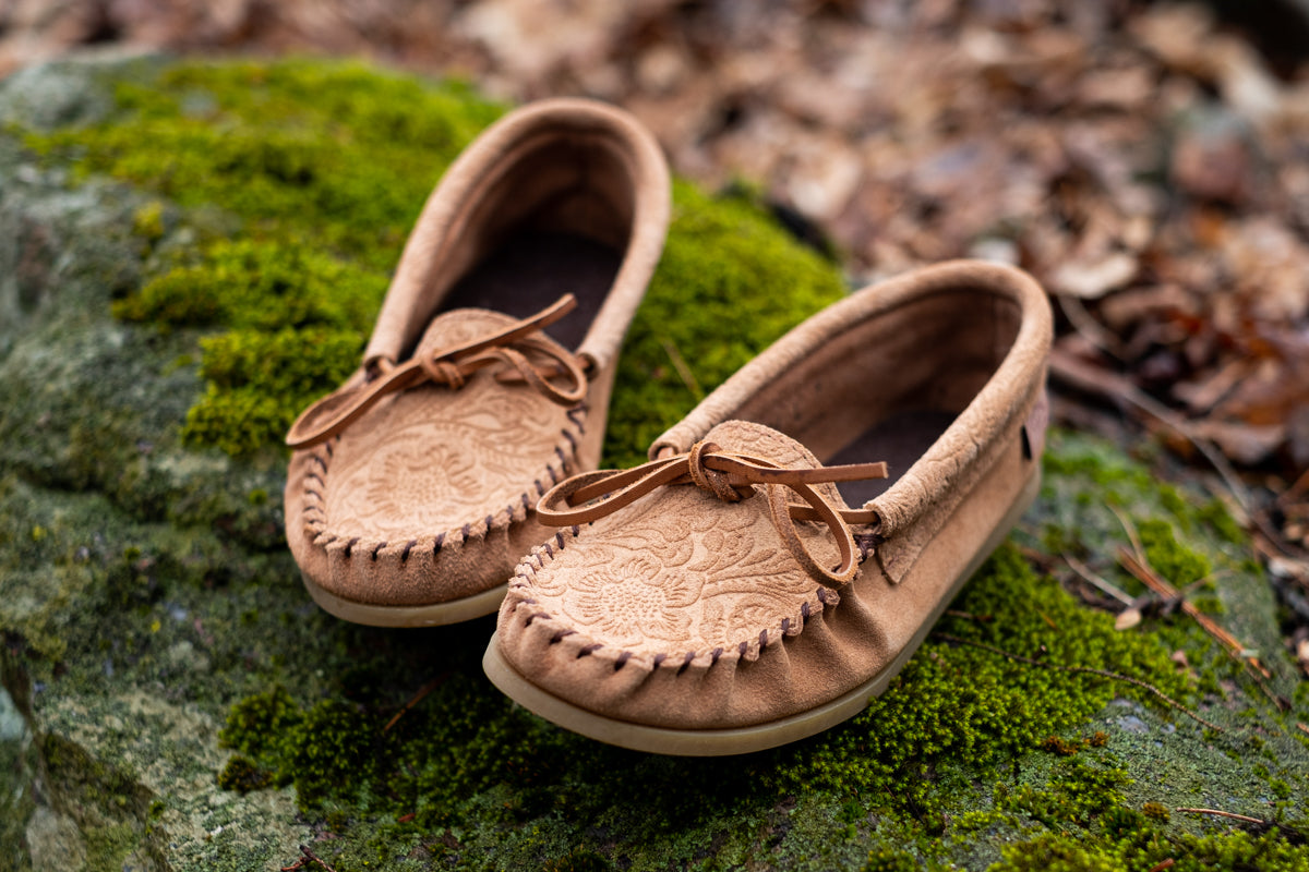 Women's Embossed Genuine Suede Leather Mocka Brown Moccasin Shoes ...