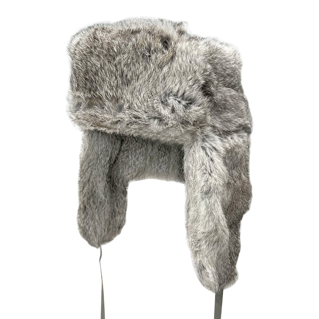 Crown Cap Luxurious Grey Real Rabbit Fur Aviator Hat for Men & Women ...