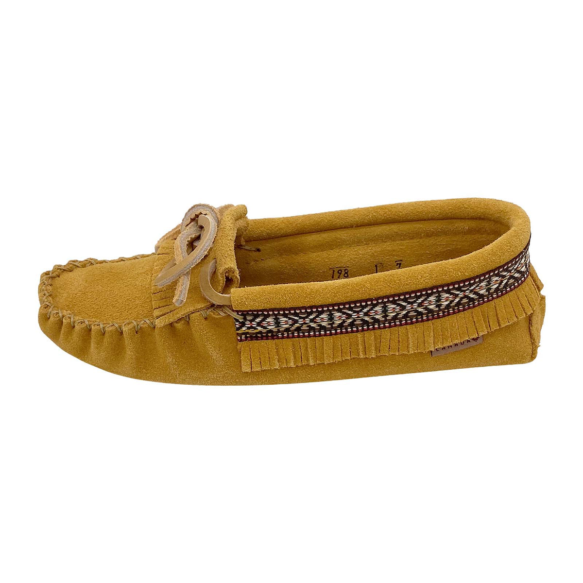 Ladies Genuine Suede Moccasin House Shoes with Fringe & Indian Braid ...