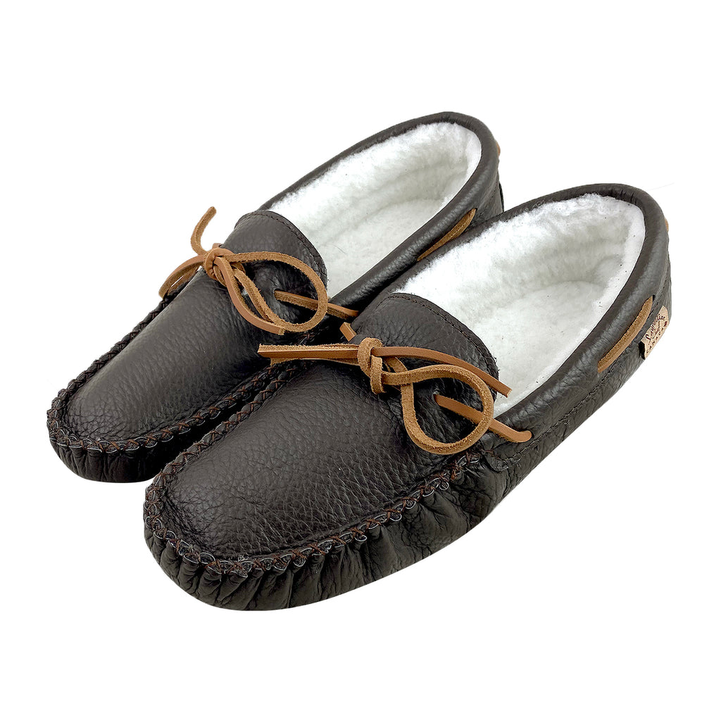 Men's Fleece Lined Buffalo Hide Canada Made Leather Moccasin Slippers ...