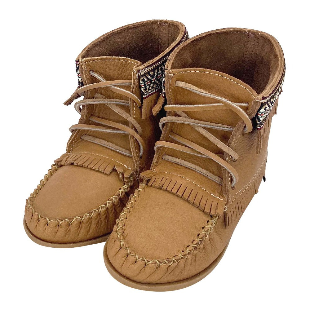 Women's Genuine Moose Hide Leather Concho Style Fringed Moccasin Boots ...